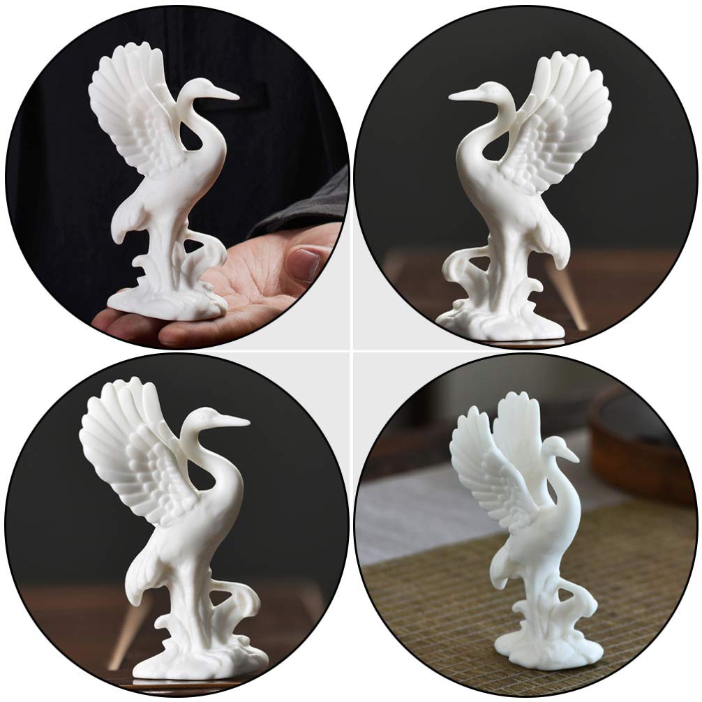 Crane Garden Statues Ceramic Crane Figurine Miniature Standing Crane Sculptures Bird Art for Centerpieces Bonsai Table Decor
