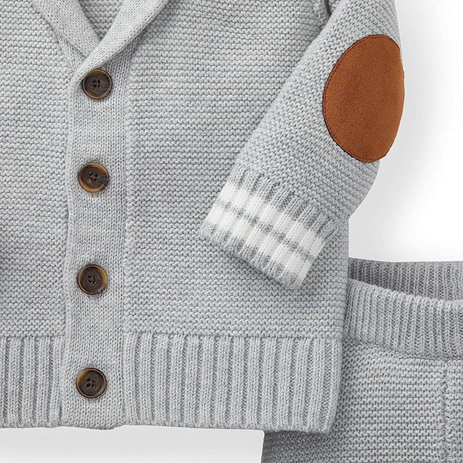 Hope & Henry Layette Boy Grey Cardigan and Sweater Leggings Set