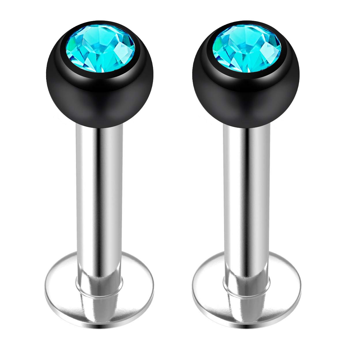 2pc 14g Stainless Steel Labret Studs 14 Gauge 5/16 8mm 4mm Crystal Ball Monroe Earrings Medusa Piercing Jewelry Aquamarine