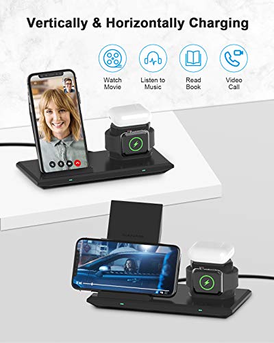 Wireless Charger - NANAMI 3 in 1 Fast Wireless Charging Station for Apple Watch Series 5/4/3/2/1,AirPods Pro, iPhone 15/14/13/12/11/XS/XR/X,Galaxy S24/S23/S22/S21/S20/S10/S9/Note 20(with 18W Adapter)