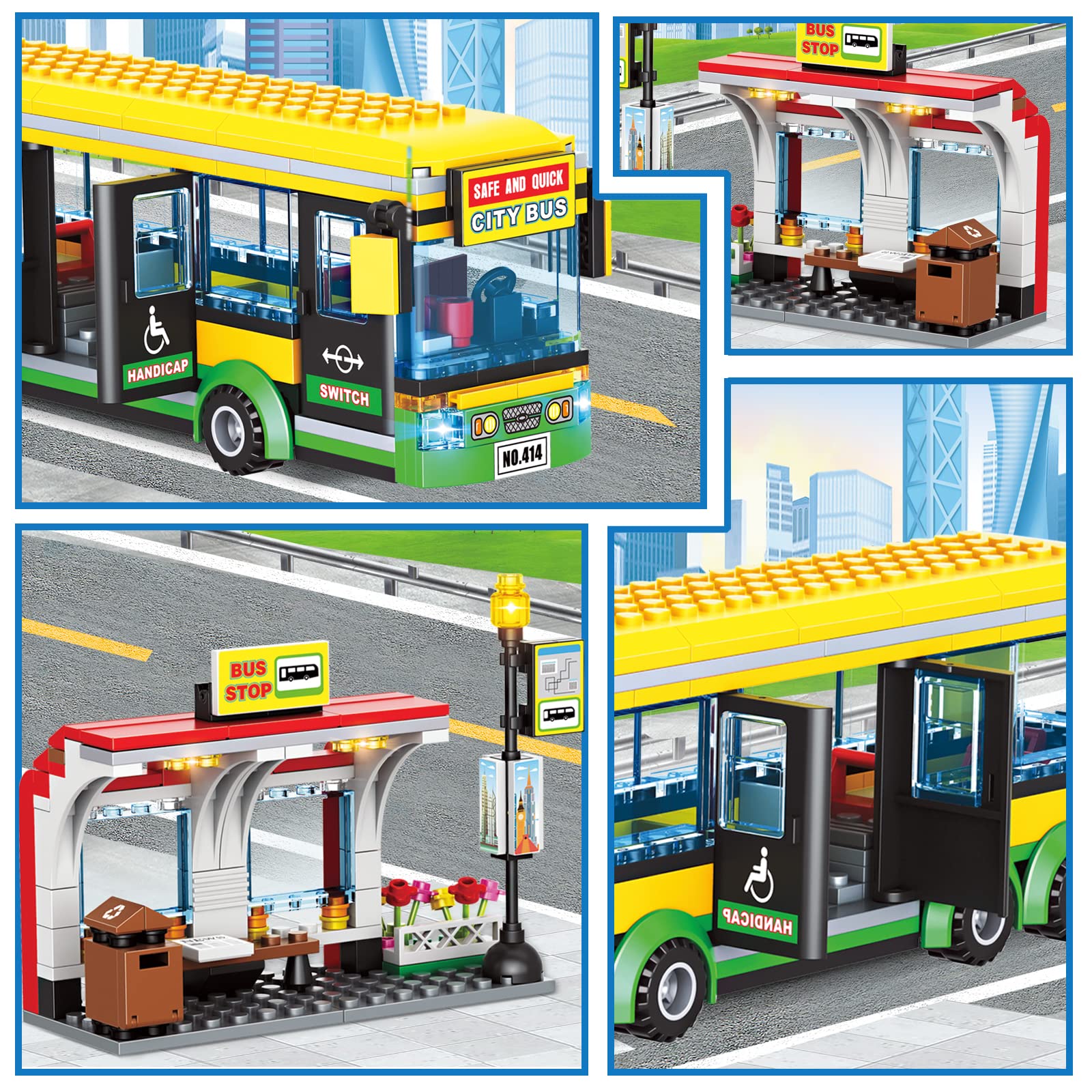 City Town Bus Station Building Block Set - 386 Pieces, Educational Learning Creative STEM Bus Toy, Ideal Gift for Kids, Boys, and Girls Ages 6 and Up