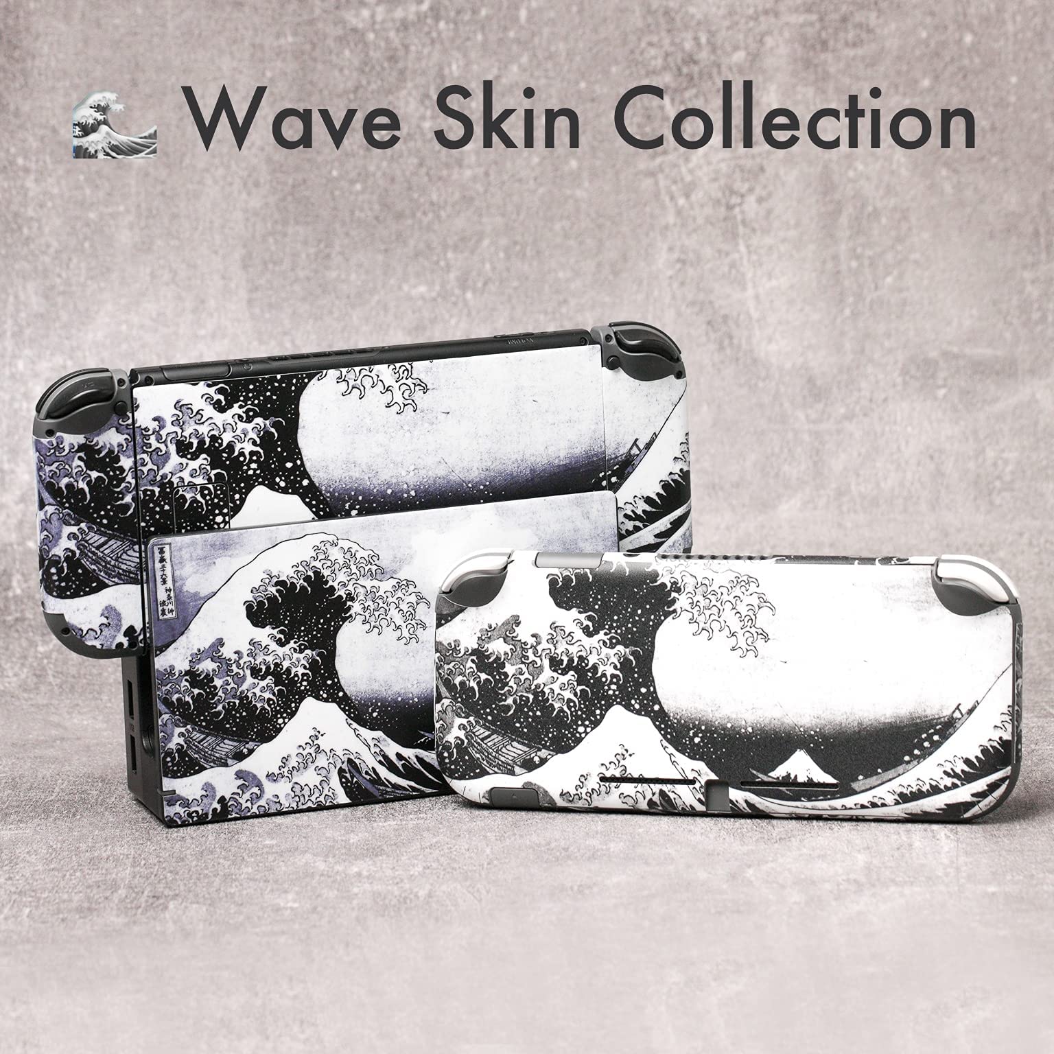 BelugaDesign Wave Switch Skin | Cool Sticker Wrap Vinyl Decal | Painting Japanese Water Ocean Cute | Compatible with Nintendo Switch (Switch Standard, Gray)