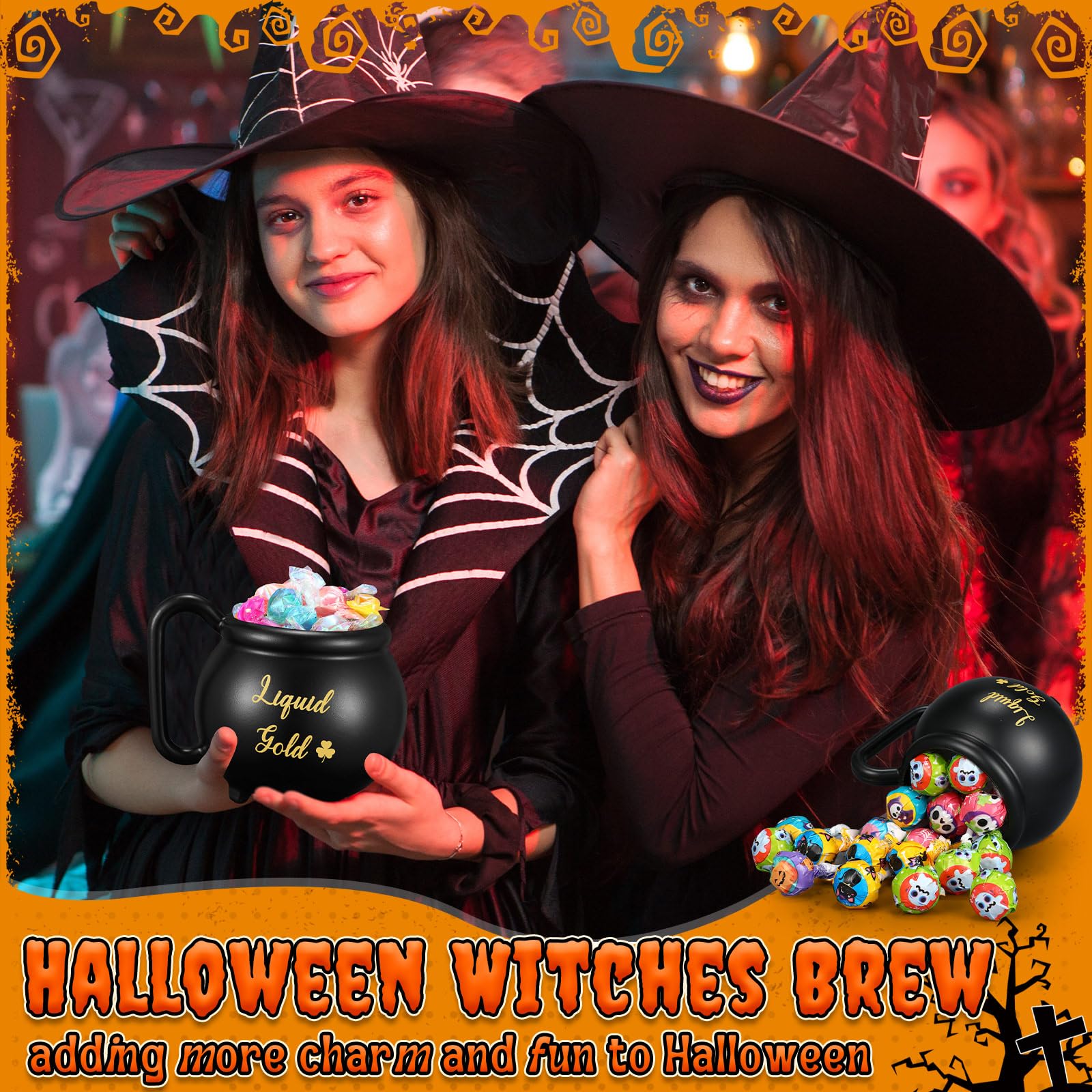 Uiifan 12 Pcs 15 oz Halloween Cauldron Plastic Witches Brew Cauldron Pot Halloween Cauldron Candy Bowl for Halloween Party Decorations (Clover Style)