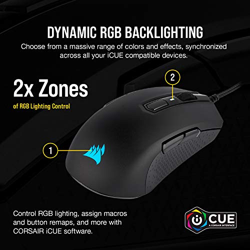 Corsair M55 RGB Pro Wired Ambidextrous Multi-Grip Gaming Mouse - 12,400 DPI Adjustable Sensor - 8 Programmable Buttons - Black