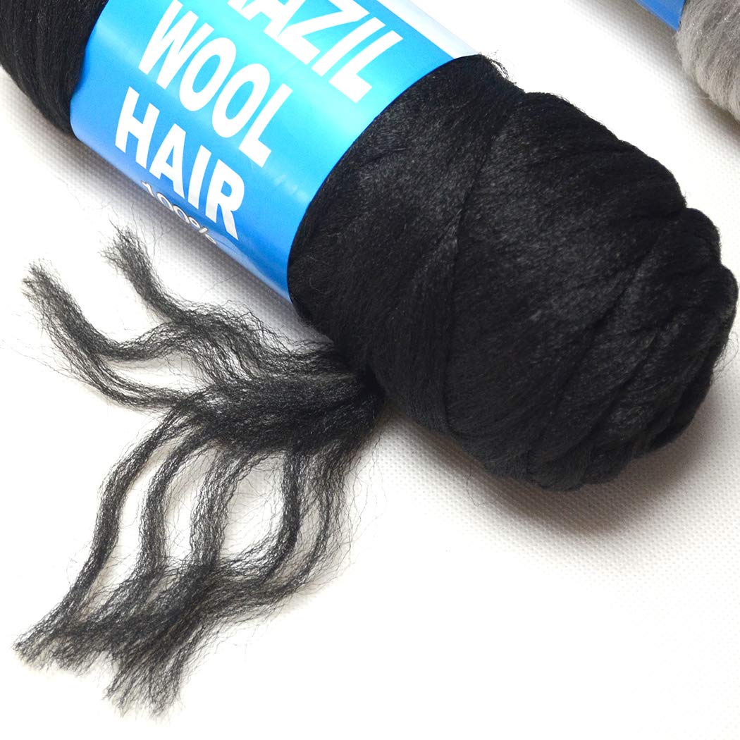 BLUPLE Brazilian Wool Hair 1 Roll Black Acrylic Yarn for African Hair Braiding Sengalese Twisting Jumbo Braids/Crochet Faux Locs/Wraps/Dreadlocks