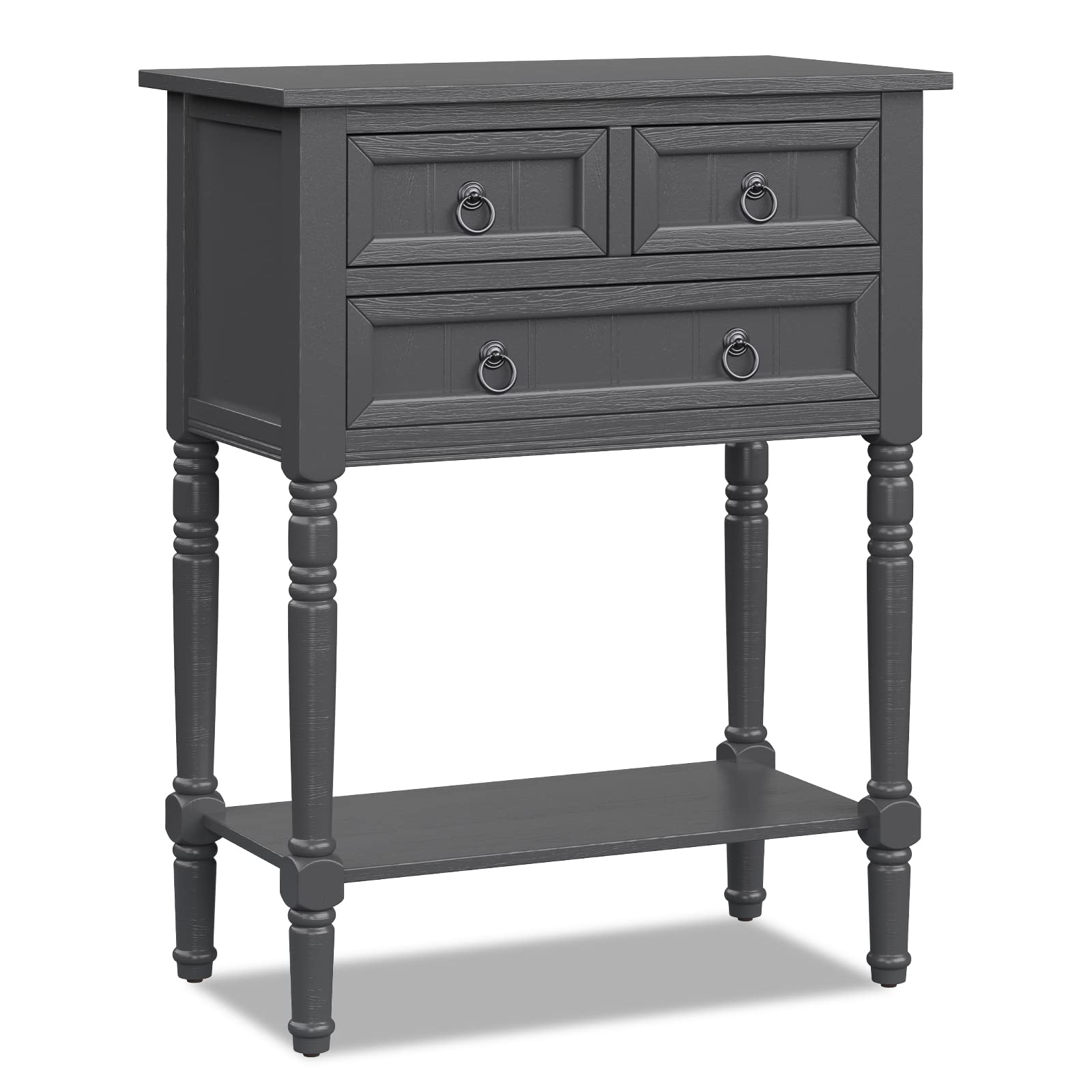 Giantex Entryway Table with Storage, Rustic Small Console Table w/ 3 Drawers & Open Bottom Shelf, Skinny Wood Console Table, Narrow Sofa Side Table for Living Room, Foyer, Hallway, Entry Table, Beige
