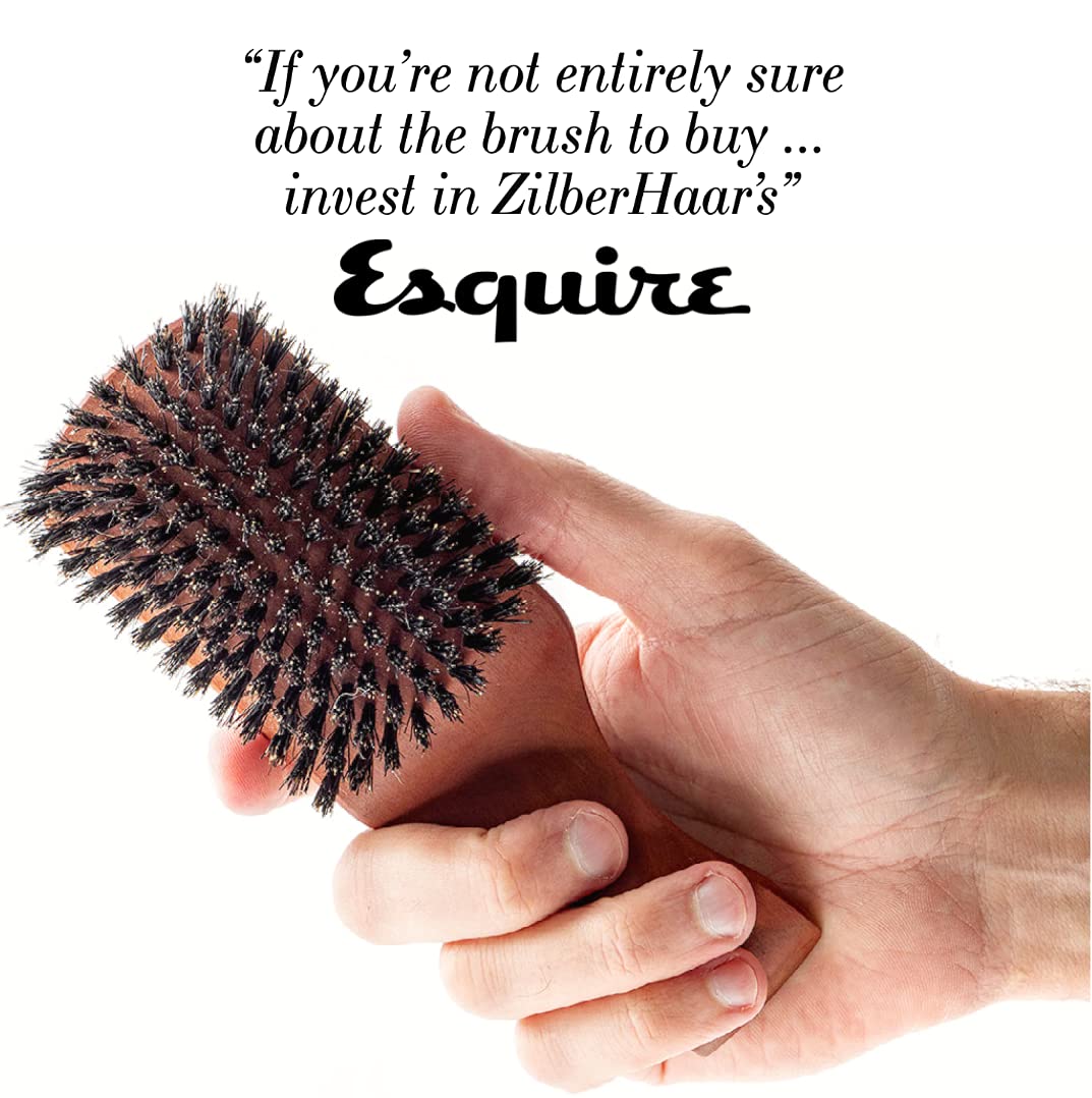 ZilberHaar Major – Men's Hair and Beard Brush – Soft Boar Bristles – Massages and Exfoliates Skin and Scalp – Ideal Men's Grooming Accessory – Made in Germany