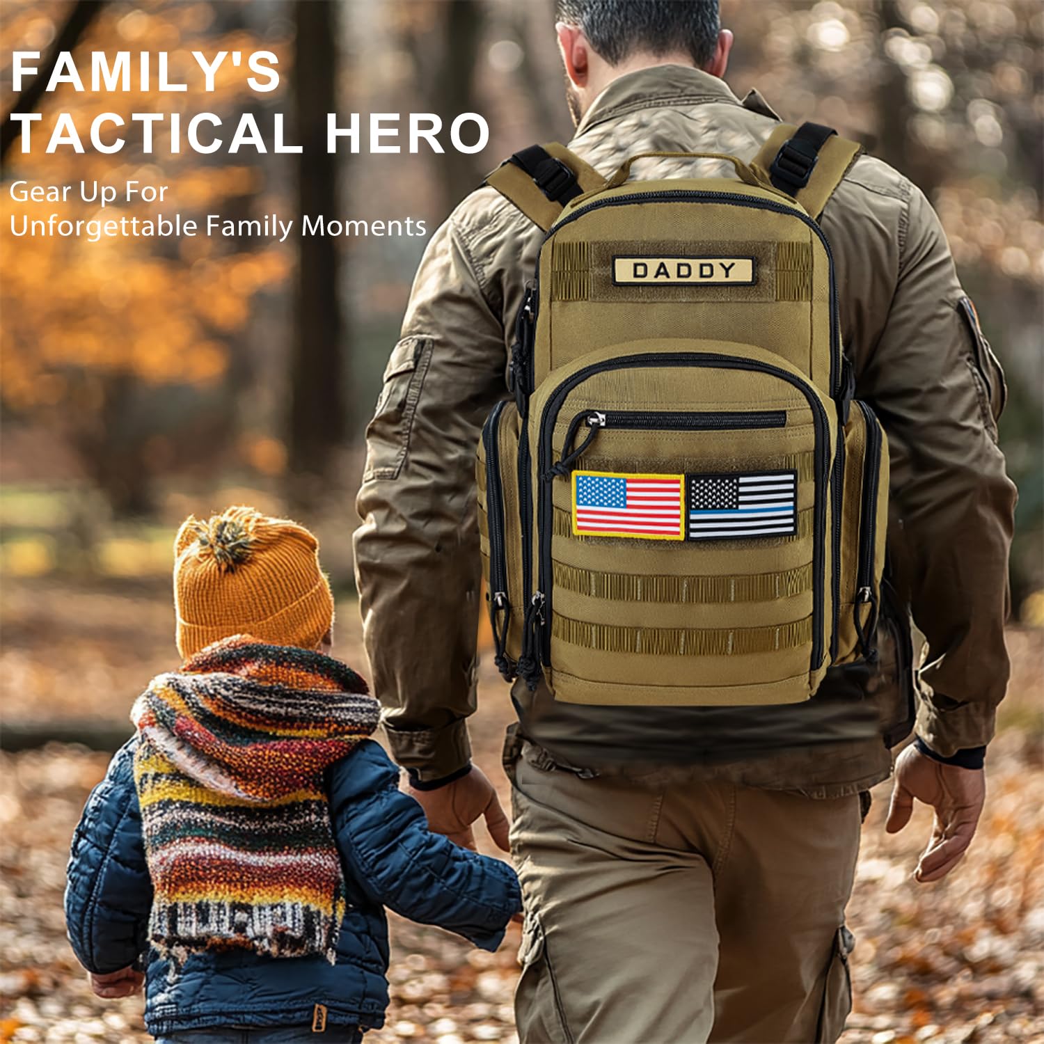 MIRACOL Military Diaper Bag for Dad - Large Diaper Backpack with 12+ Compartments - Insulated Bottle Pockets Quick-Access Wipe Dispenser for Travel Hiking Camping Tan