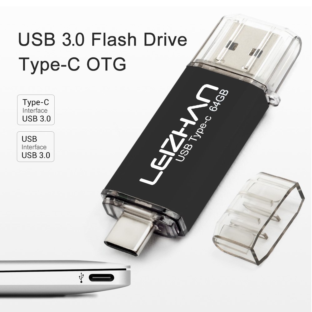 leizhan 64GB USB C Flash Drive USB 3.0 Type C Dual Jump Drive Memory Stick for USB C Smartphones, Samsung Galaxy S10,S9, Note9, S8, S8 Plus, LG G6, Google Pixel XL, Tablets,Black