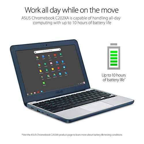 ASUS Chromebook C202XA Rugged & Spill Resistant Laptop, 11.6" HD, 180 Degree, MediaTek 8173C Processor, 4GB RAM, 16GB Storage, MIL-STD 810G Durability, Blue, Education, Chrome OS, C202XA-YH02-BL