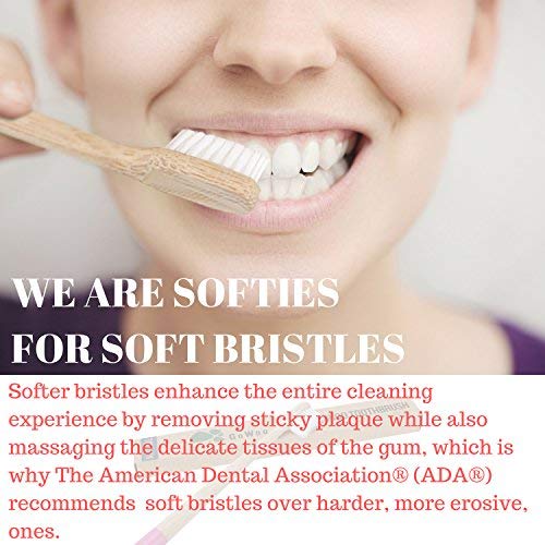 GoWoo 100% Natural Bamboo Toothbrush Soft - Organic Eco Friendly Toothbrushes with Soft Nylon Bristles, BPA-Free, Biodegradable, Dental Care Set for Men and Women, Pack of 4 (Soft)
