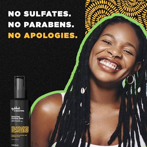 MY BLACK IS BEAUTIFUL Detangler Spray, Sulfate Free, for Curly and Coily Hair with Coconut Oil, Honey and Turmeric, 7.6 fl oz