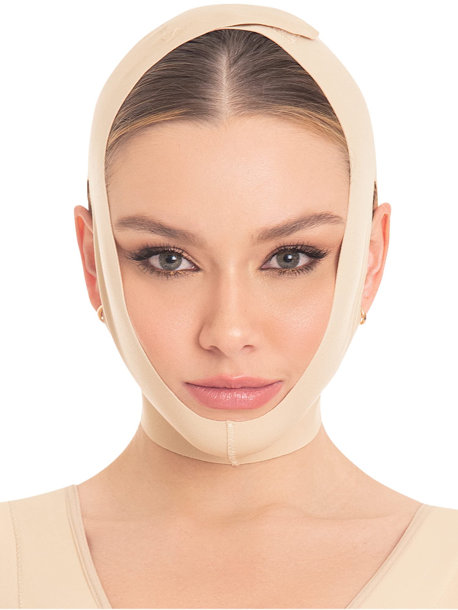 M&D Face Slimming Chin Strap Lipo Compression Garment Mentonera Postquirúrgica Facial Beige M