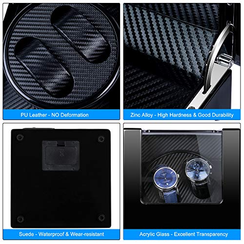 Kalawen Watch Winder for Rolex, Automatic Watch Winder Box, Double Watch Winder with Japanese Quiet Motor Battery Powered or AC Adapter Black