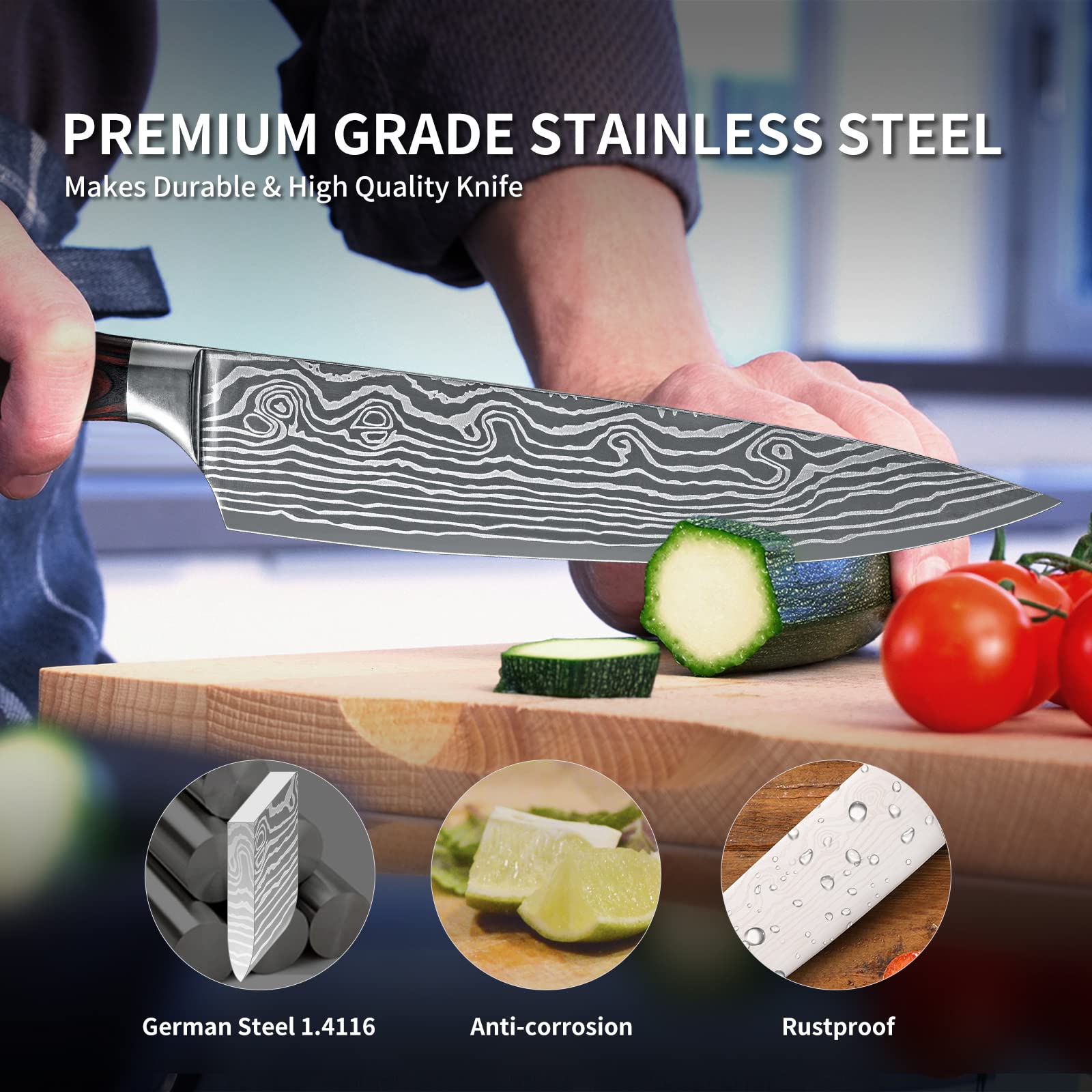 AIXIHOM Kitchen Chef Knife 8 inch Japanese Chefs Knife,Professional Chef Knives for Cooking,Carbon Stainless Steel Sharp Cutting Knife with Ergonomic Handle & Gift Box