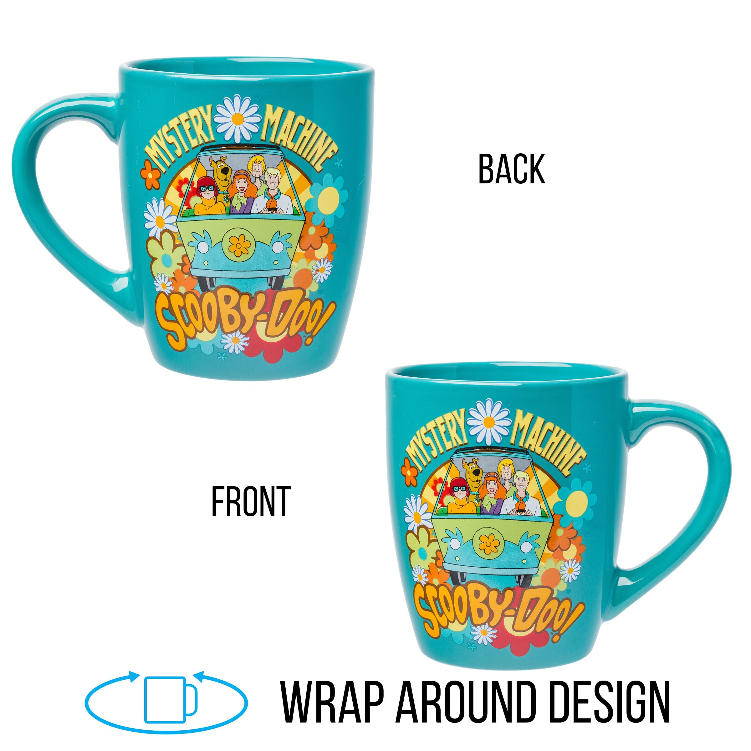 Silver Buffalo Scooby Doo Group Mystery Machine Flowers Jumbo Curved Ceramic Mug, 25 Ounces