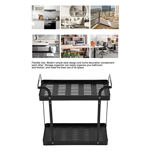Kitchen Storage Rack, Space Saving Shower Rack Home Decoration Rustproof Carbon Steel Beech 2 Layer Sturdy Structure for Room