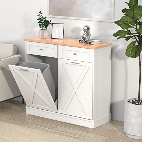 Betterhood Double Tilt Out Trash Cabinet Can Bin Kitchen 20 Gallon Wooden Free Standing Laundry Sorter,Recycling Cabinet with Hideaway Drawer, (Black)