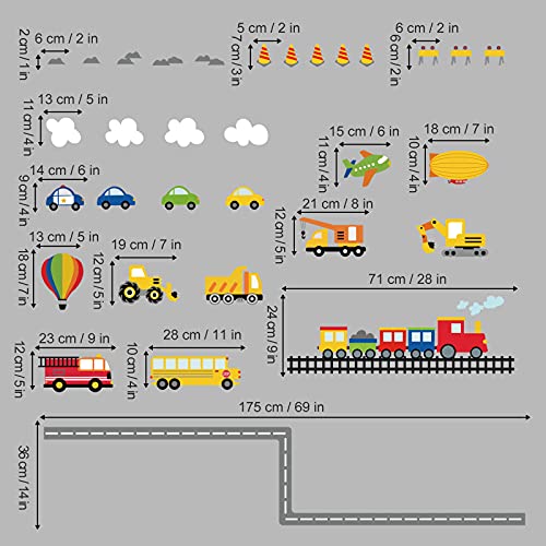decalmile Construction Transportation Wall Decals Car Truck Plane Boys Wall Stickers Kids Bedroom Baby Nursery Playroom Wall Decor