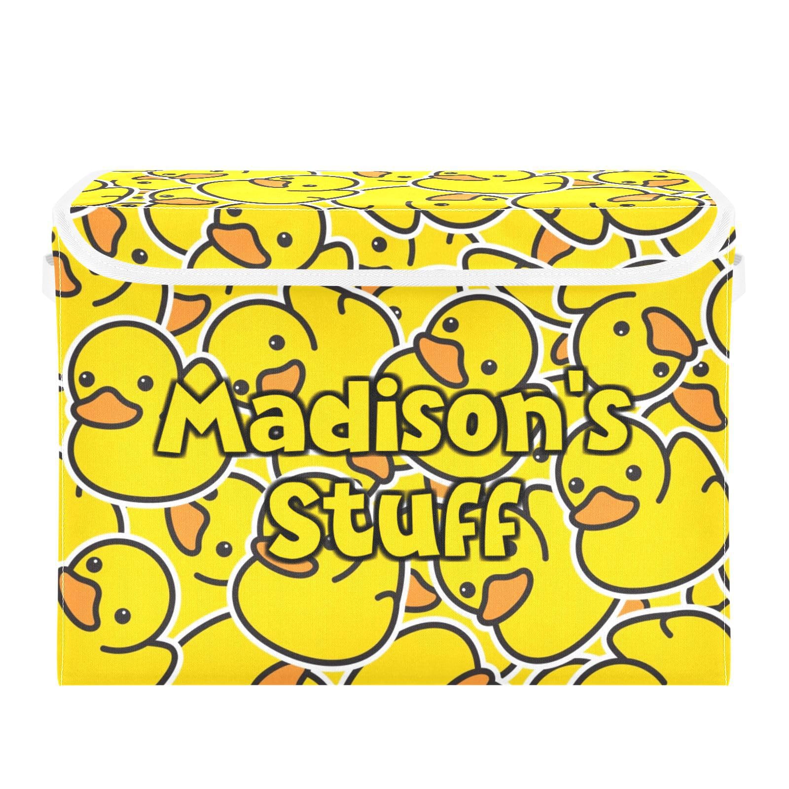 Sinestour Rubber Duck Custom Storage Bins with Lid Foldable Personalized Storage Basket Box with Handle Shelf Basket Closet Organizer for Bedroom Office Toy