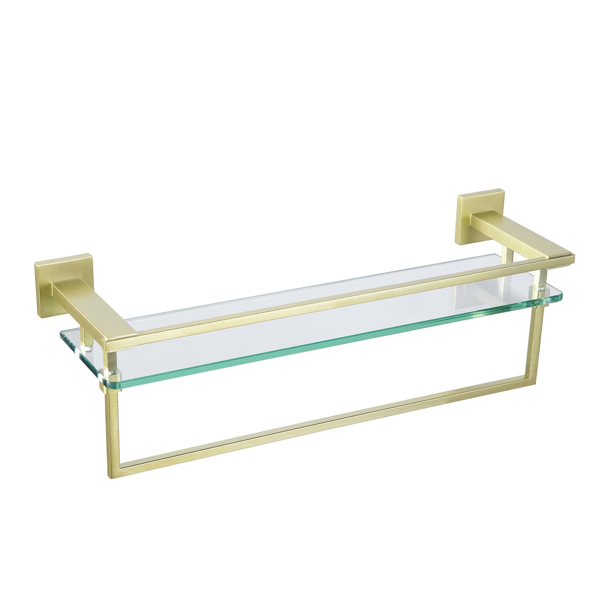 LANC Bathroom Shelves with Towel Bar 20 Inch Gold Floating Tempered Glass Shelf with Towel Rails for Shower Bath Kitchen Storage Rack Wall Mounted Rustproof Stainless Steel Brushed Gold，A7615BG