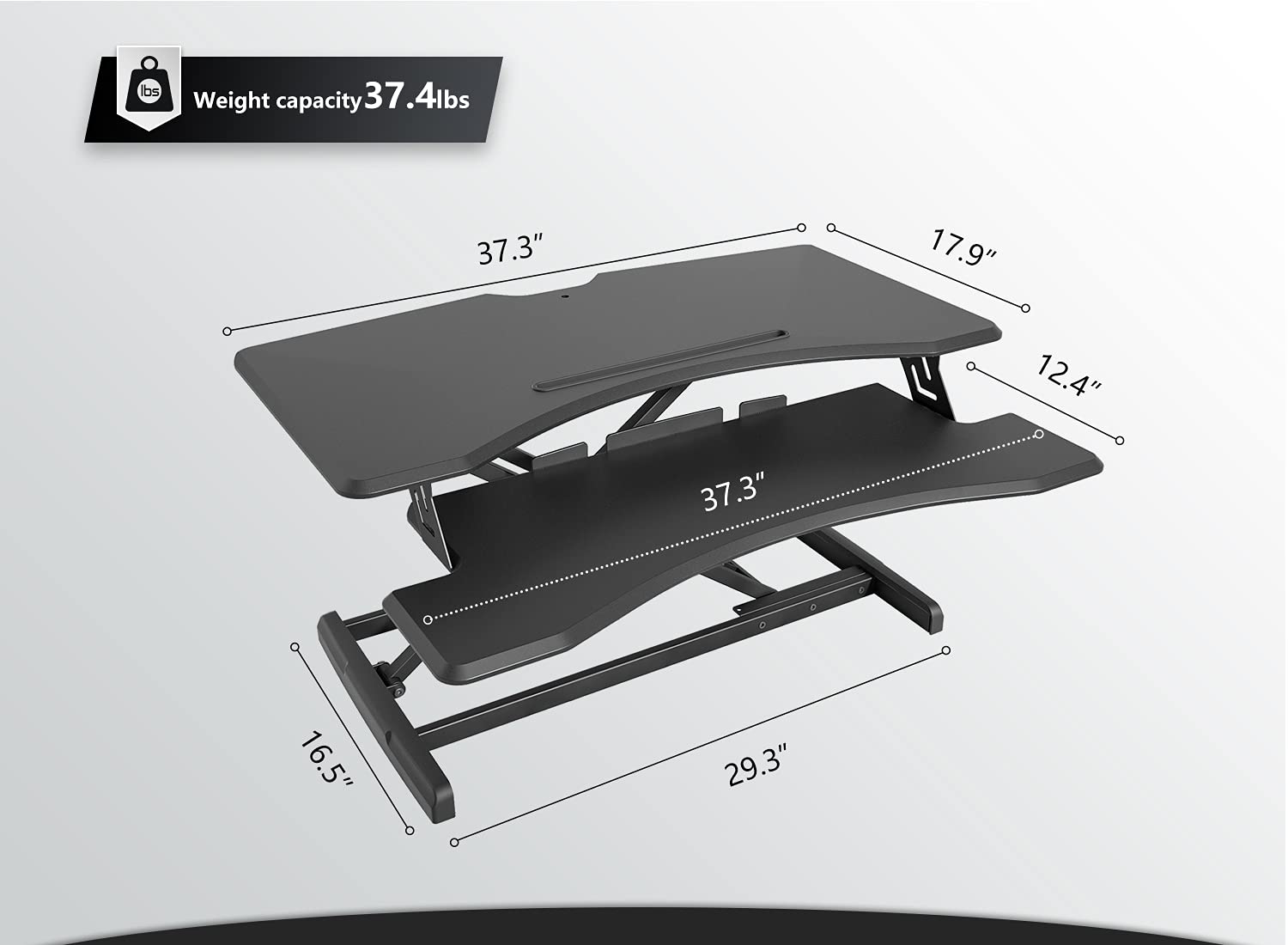 FEZIBO Standing Desk with Height Adjustable, Standing Desk Converter Stand up Riser Tabletop Workstation fits Dual Monitor 37 inches Black