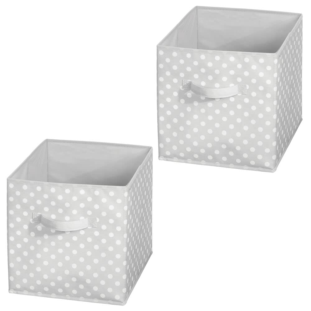 mDesign Soft Fabric Closet Storage Organizer Cube Bin Box, Handle - Storage for Baby Child/Kids Room, Nursery, Toy Room, Furniture Units, Shelf - 12.75" High - 2 Pack - Gray/White Polka Dots