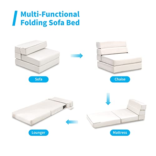 Mjkone Folding Futon Sofa Bed, Modern Convertible Couch for Compact Living Room Office Apartment Space, Modular Sectional Sofa for Resting Camping- Single, Beige