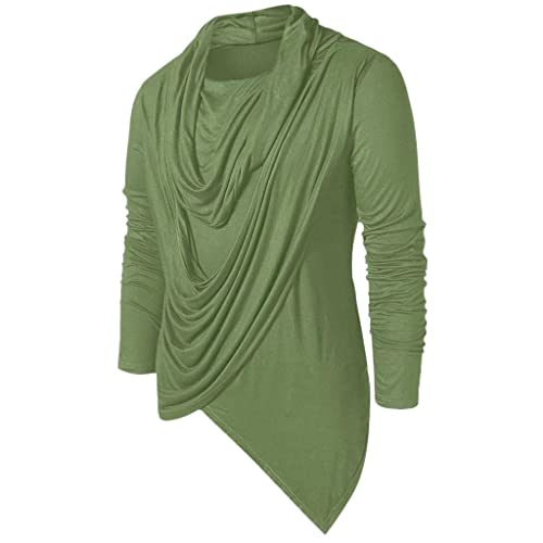 CLDREAM Mens Fashion Designer Draped Cowl Collar Shirts Hip Hop Irregular Hem Punk Sweatshirts Slim Fit Plain Sweatshirts