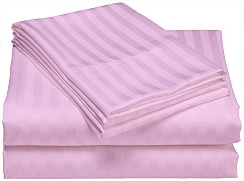 Lasin Bedding, Luxury Super Soft 100% Cotton Duvet Cover Pillowcases Fitted Sheet Set, Stripe, Queen, Pink