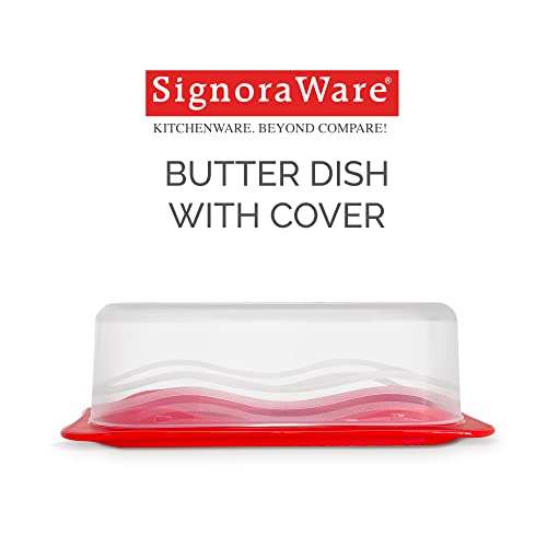 Cover Butter Container - Butter Storage Container with Transparent Lid - Durable Plastic Butter Container for Counter - Plastic Butter Dish with Lid - Covered Butter Dish for Home or Camping (Red)