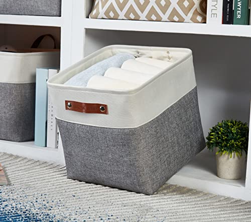 DECOMOMO Cube Storage Organizer Bins 11 inch Cube Storage Bin 4 Pack Cubby Storage Bins Storage Baskets for Organizing Shelf Closet Nursery Toys Cloth Bathroom (Grey&White)