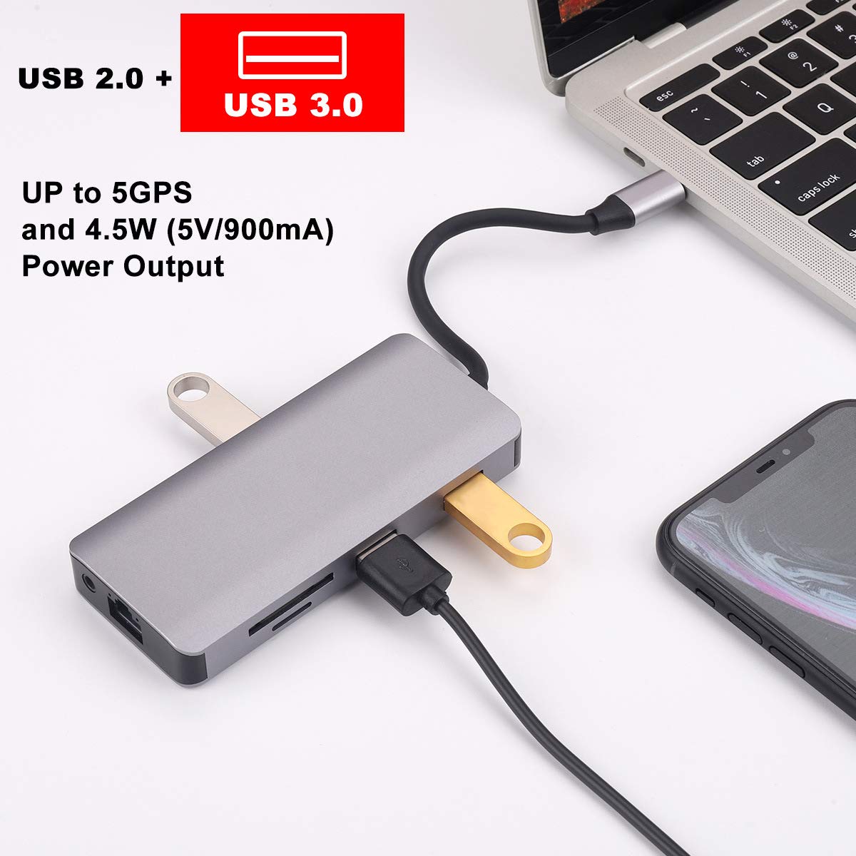 Type C 9 in 1 Hub to 4K HDMI Output, 2 USB3.0 Ports,SD/TF Card Reader,1000Mbps Network Adapter, 1 USB2.0 with PD3.0(100W) Charge