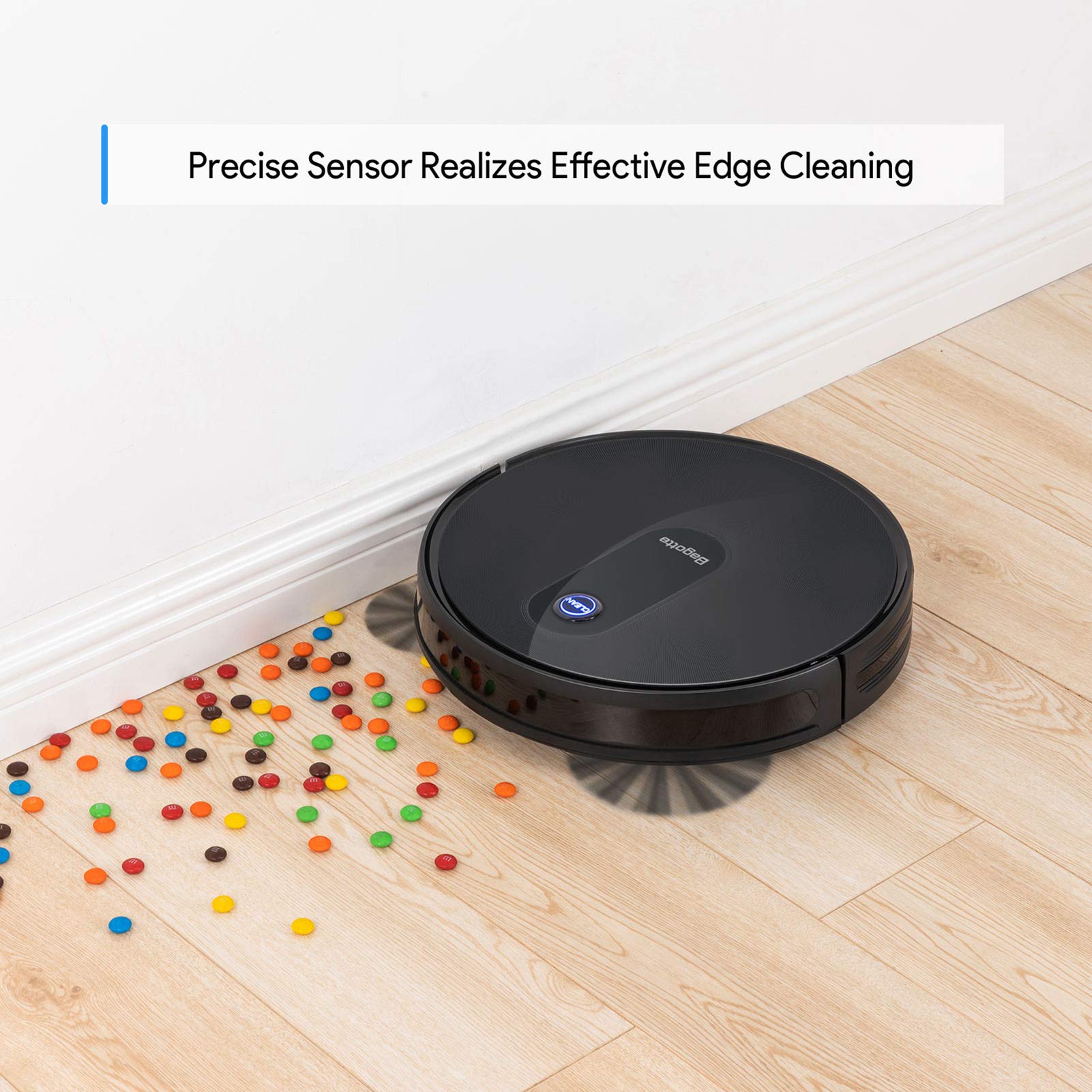 Bagotte BG600 Robot Vacuum Cleaner, Super-Thin & Quiet, High Suction, Smart Self-Charging Robotic Vacuum Cleaners Automatic Sweeper for Pet Hairs, Hard Floor, Medium Carpet