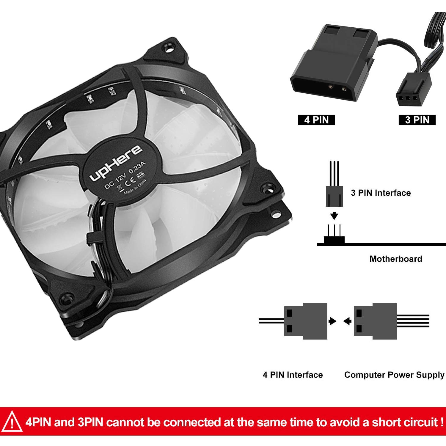 uphere 3-Pack Long Life Computer Case Fan 120mm Cooling Case Fan for Computer Cases Cooling 15LED Blue,15B3-3