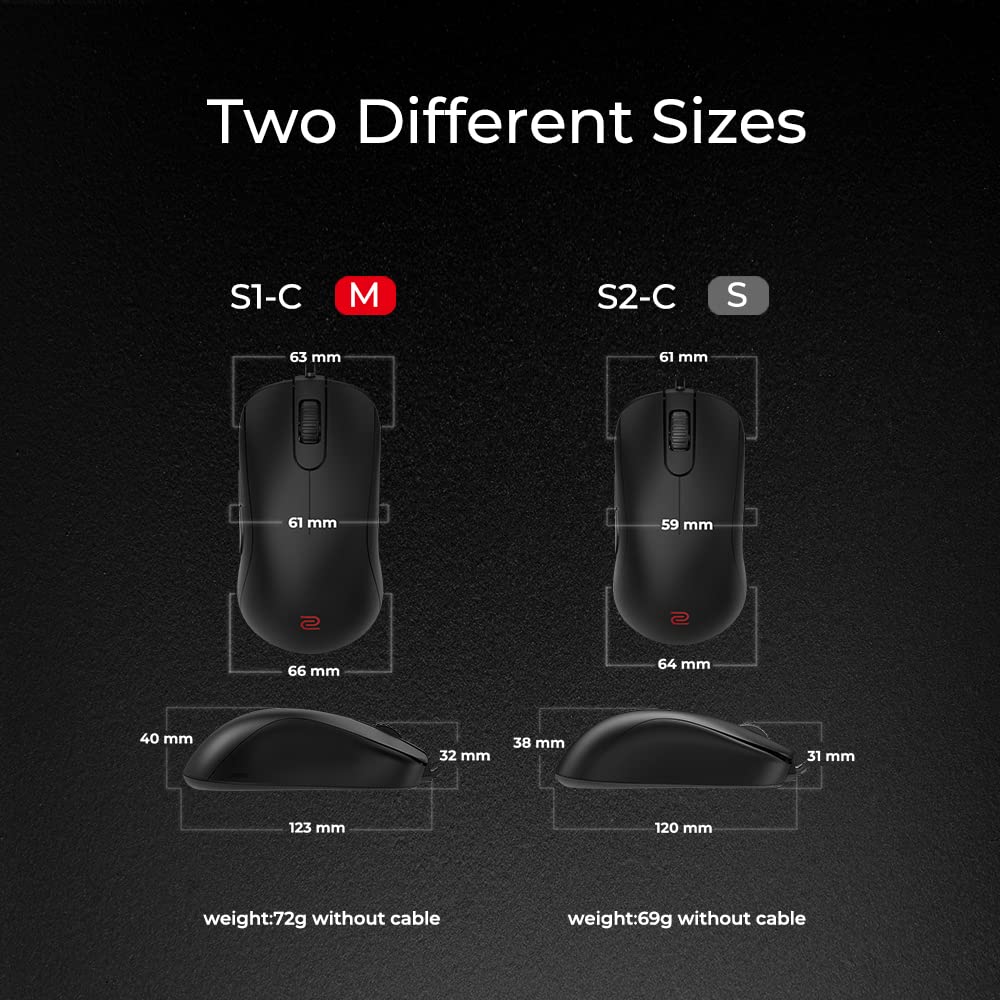 BenQ Zowie S1-C Symmetrical Gaming Mouse | Professional Esports Performance | Driverless | Paracord Cable | Revisioned C-Features | Matte Black | Medium Size