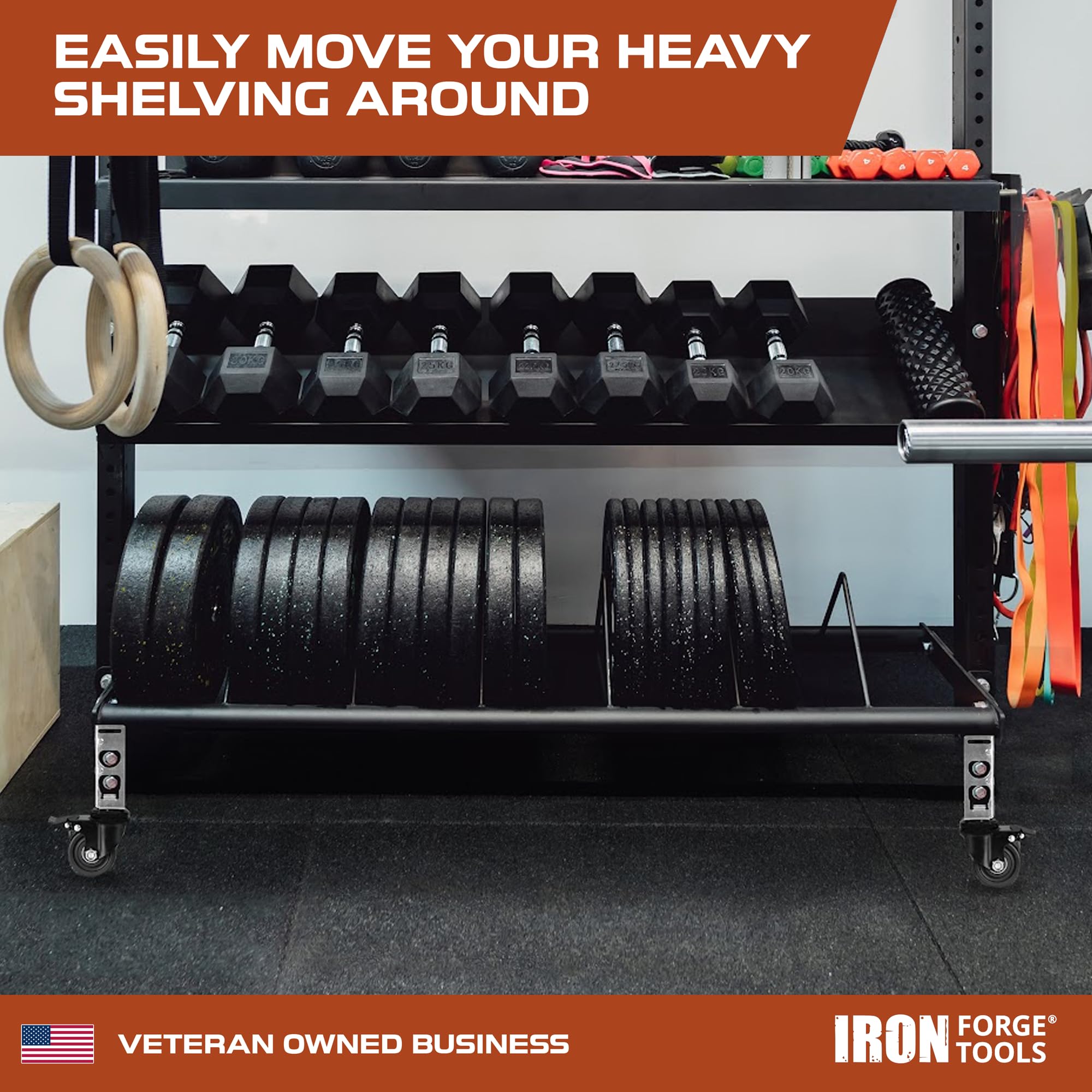 Iron Forge Tools Rolling Storage Rack Caster Wheels Heavy Duty - Set of 4 Locking Caster 3 Inch 1360 lb. Capacity for Boltless Self Locking Shelving Racks, Nylon and Steel Ball Bearing Wheels
