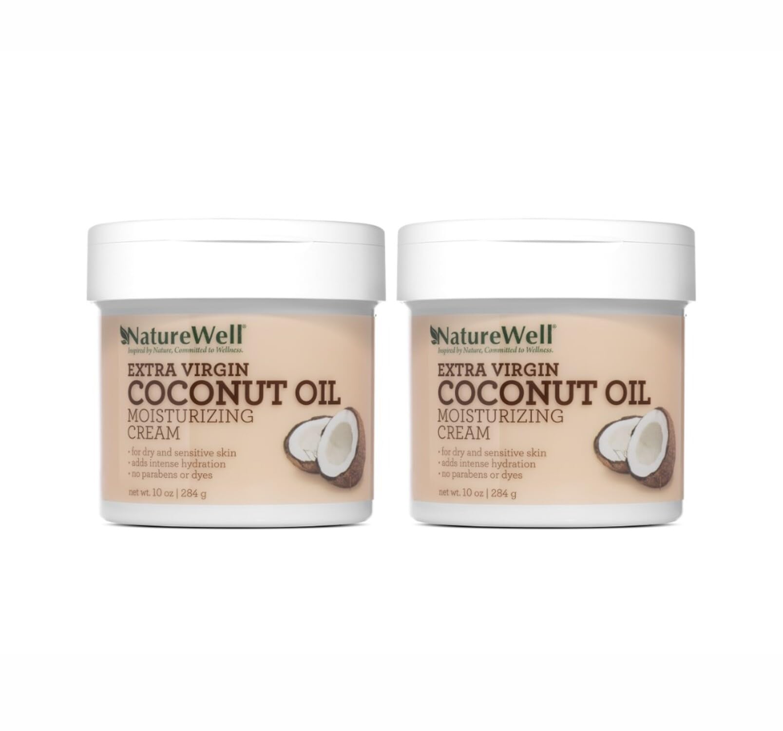 NATURE WELL Extra Virgin Coconut Oil Moisturizing Cream for Face & Body, Restores Skin's Moisture Barrier, Provides Intense Hydration For Dry Skin, Fast-Absorbing, Non Greasy, 2 Pack - 10 Oz Each