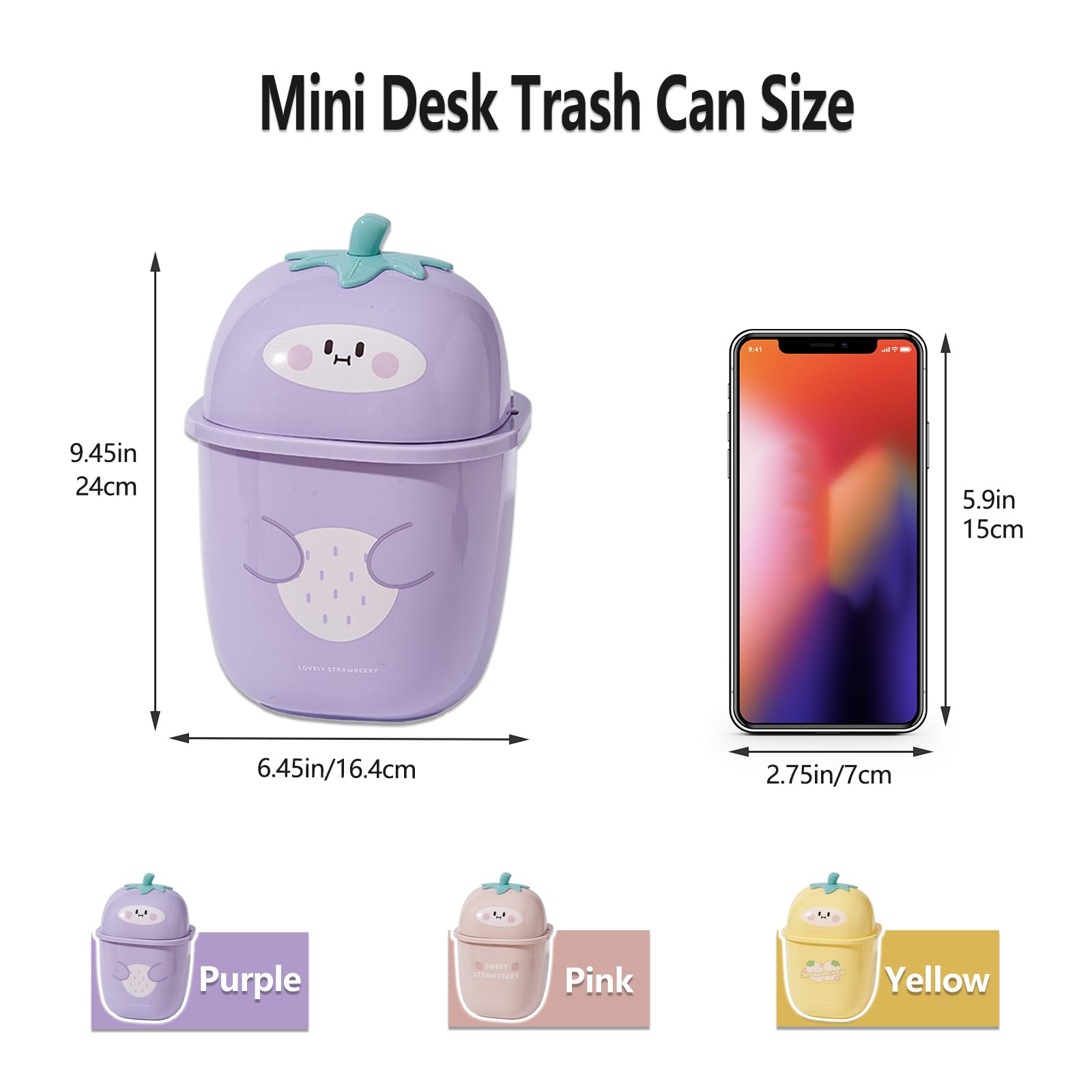 Benshukam Mini Trash Can with Lid 0.5 Gallons Small Trash Can Desktop Flip Countertop Garbage Cans for Bathrooms, Kitchens, Offices, Dressing Table (Purple)