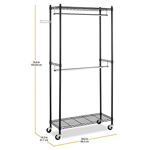 Knocbel Garment Rolling Rack Large Heavy Duty Closet Organizer with Adjustable Hanging Rod Shelf & Lockable Wheels, Black (2-Rods (35.4 x 17.7 x H70.9) inch)