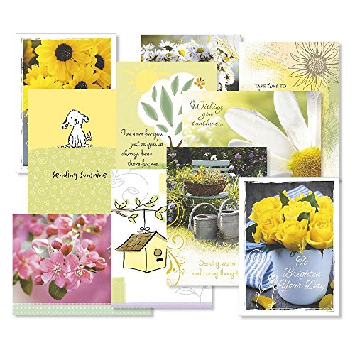 Get Well Florals Greeting Cards Value Pack- Set of 20 (10 designs) Large 5 x 7, Sentiments Inside, Get Well Soon Cards, Get Well Wishes, Envelopes Included