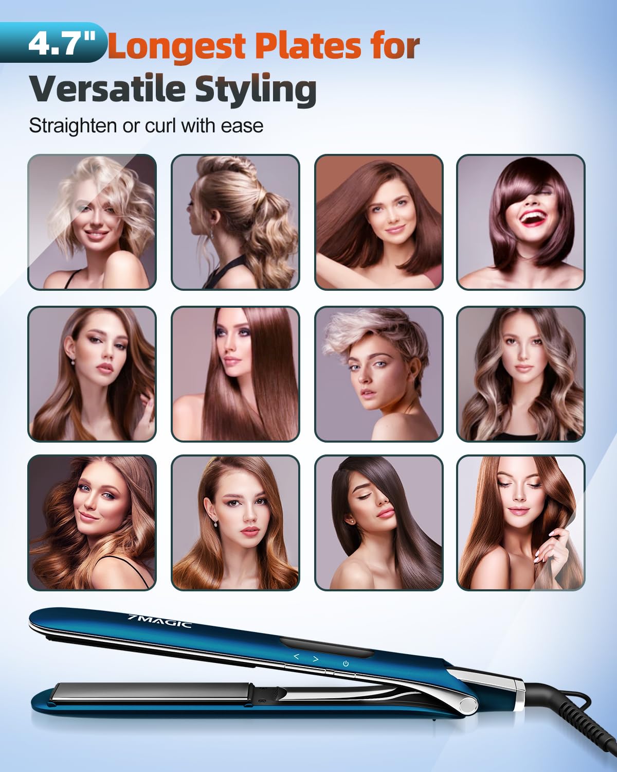 7MAGIC Negative Ion Ceramic Flat Iron with Digital Display - 1 Inch Hair Straightener for Long & Short Hair, 2 in 1 Curling Iron & Straightener, Anti Static & Auto Shut-Off