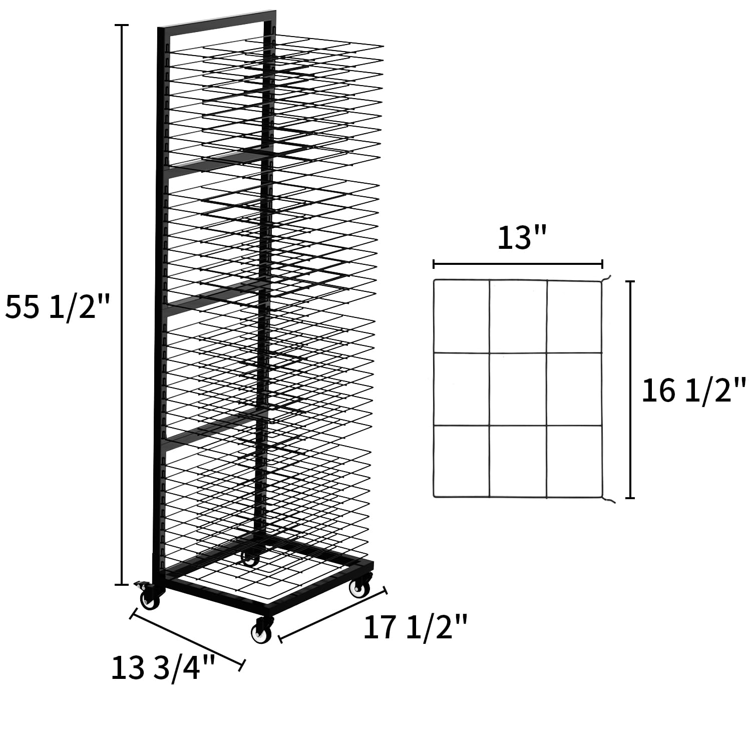 BERPET Art Drying Rack with Lockable Wheels, Painting Drying Rack with 36 Removable Shelves, Canvas Rack Art Storage for Classrooms, Art Studio, Art Clubs,13 3/4" D x 17 1/2" W x 55 1/2" H - Black