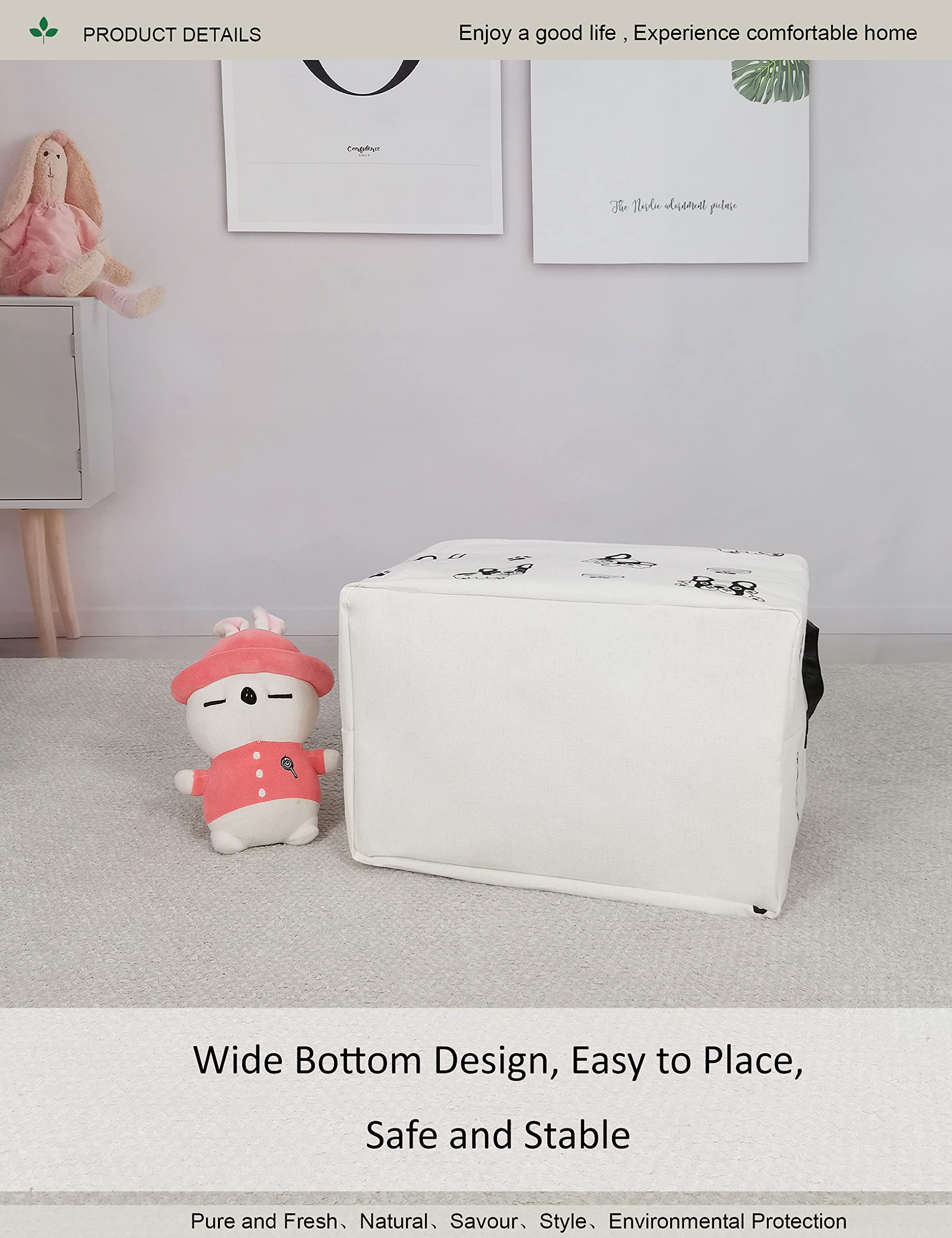 ONOEV Rectangular Fabric storage box, decorative basket and finishing basket with handle are used for the storage of clothes, books and sundries (Bulldog) 14.9’’L ×10.2’’W×9.05’’H inches