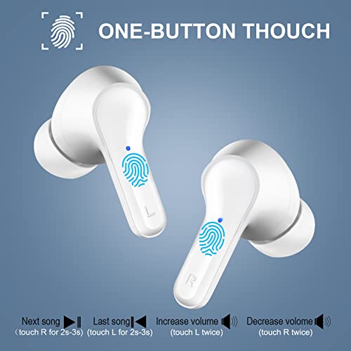 Acnob Ear Buds Wireless Bluetooth Earbuds 5.0 IPX6 Waterproof 32 Hours Playtime Headphones with Wireless Charging Case & Built in Mic TWS HiFi Bass Stereo Earphones for iPhone & Android,White