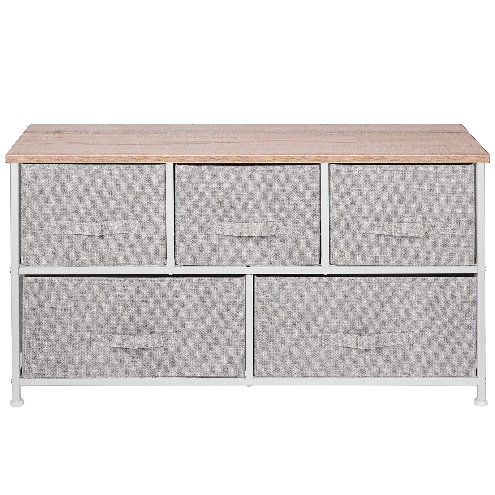 Happybuy 5-Drawer Storage Organizer Unit with Fabric Bins Bedroom Play Room Entryway Hallway Closets Steel Frame MDF Top Dresser Storage Tower Fabric Cube Dresser Chest Cabinet (Beige/Wide)