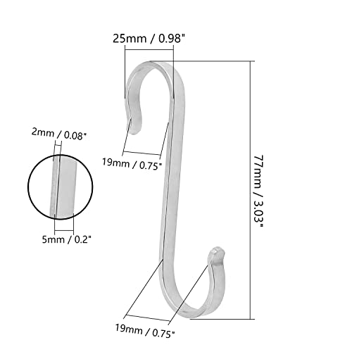 MroMax 304 Stainless Steel S Hooks,77mm/3.03" Silver S Shaped Hook Hangers for Kitchen Bathroom Bedroom Storage Room Office Outdoor Multiple Uses,with Bayonet 4Pcs