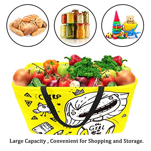 LORVIES Large Rectangular Baskets for Storage, Princess Girl Yellow Closet Storage Bins Organizing Baskets