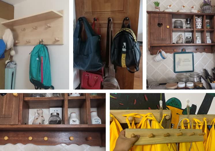 MroMax Natural Wooden Coat Hooks Wall Mounted -Vintage Single Organizer Hangers,Handmade Craft Hat Rack Pack of 20pcs
