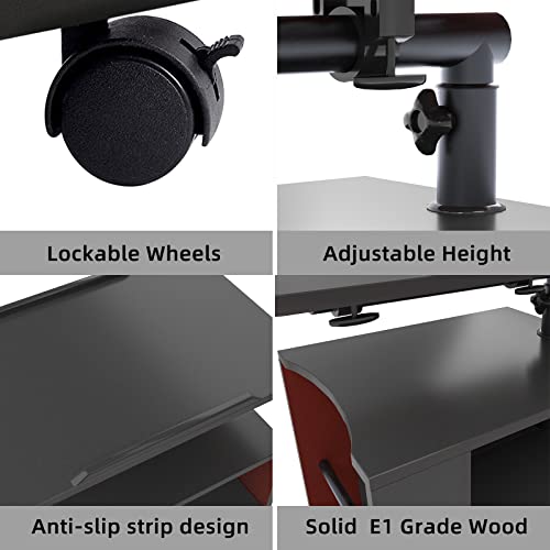 sogesfurniture Height Adjustable Nightstand Movable Bedroom Side Table Overbed Bedside Table Stackable End Table Cabinet for Storage,Black BHUS-CT1-BK-N